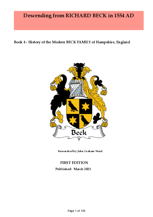 BOOK 4 - History of the Modern BECK FAMILY of Hampshire England - Ward ...