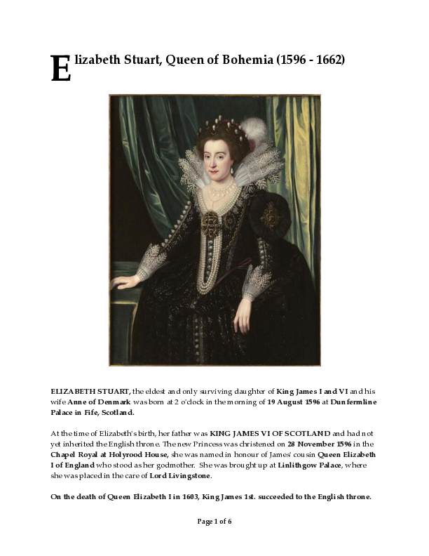 Elizabeth Stuart, Queen of Bohemia 1596-1662 - Ward Family Blog