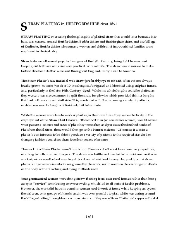 STRAW PLAITING in Hertfordshire - Ward Family Blog