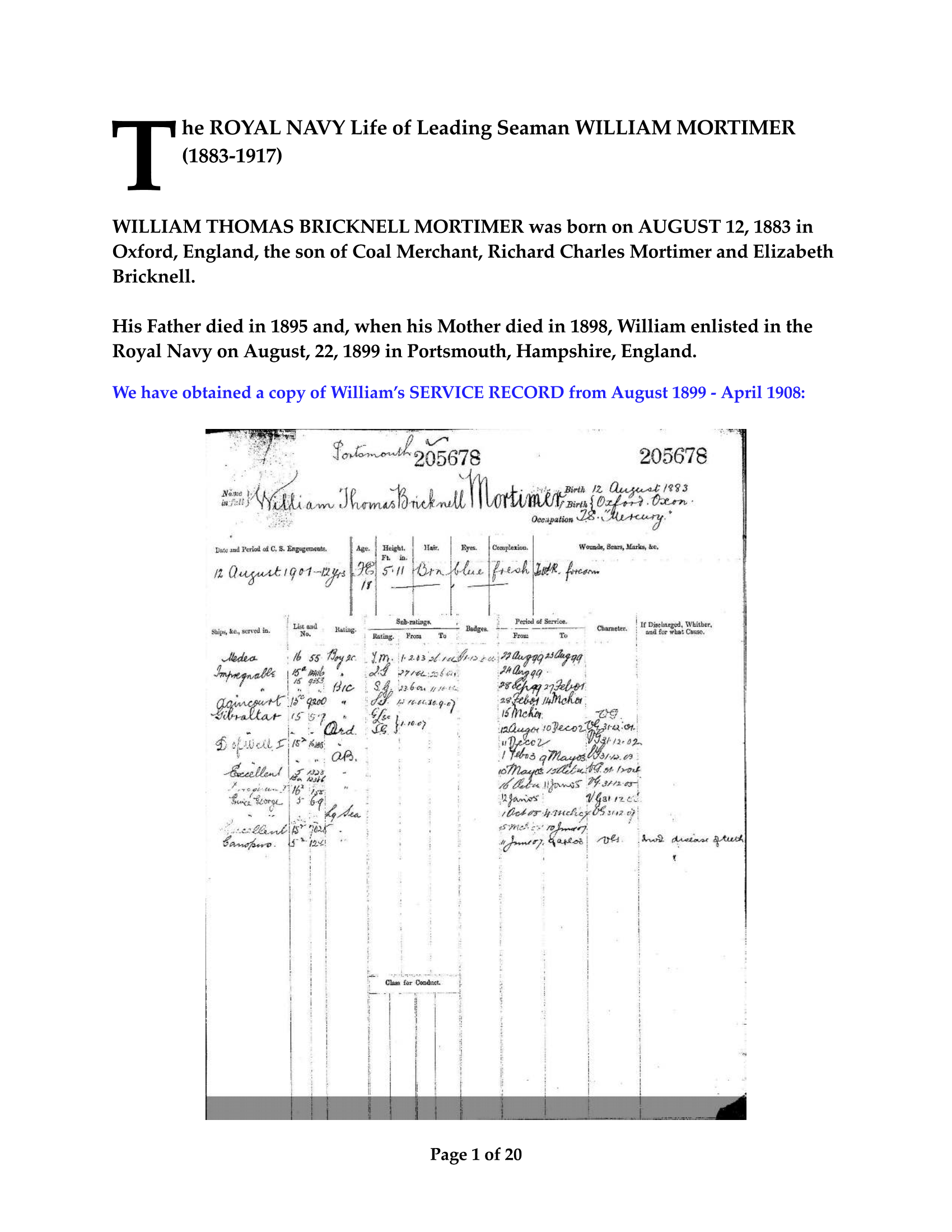 The ROYAL NAVY LIFE of Leading Seaman WILLIAM MORTIMER - Ward Family Blog