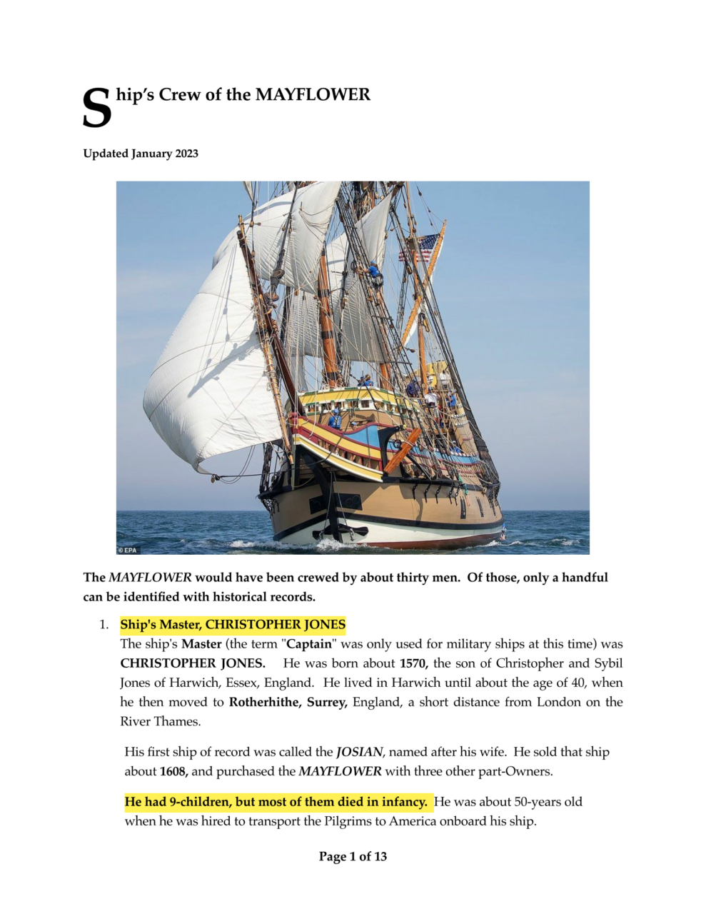 Crew of the MAYFLOWER - Ward Family Blog