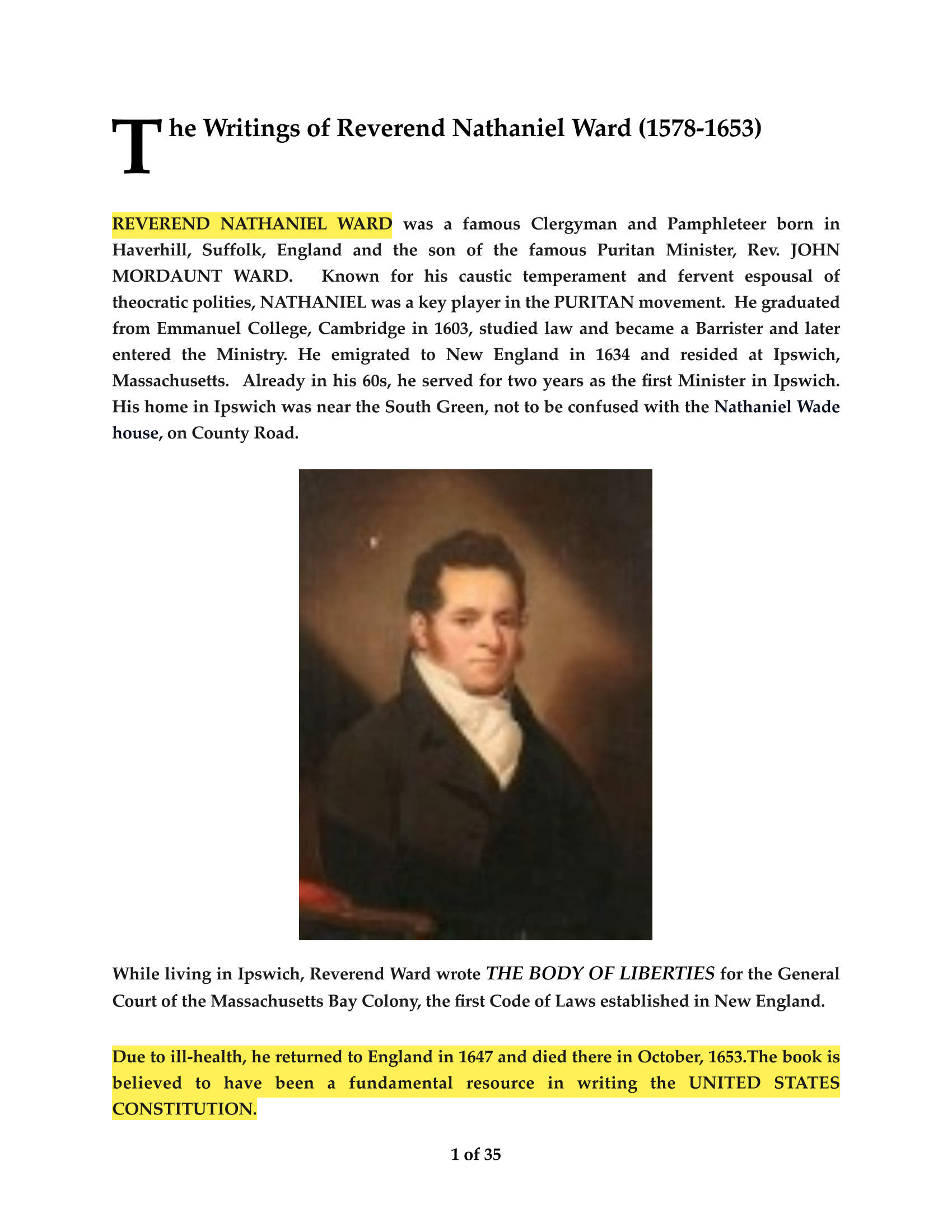 The Writings of Rev. NATHANIEL WARD (1578-1653) - Ward Family Blog