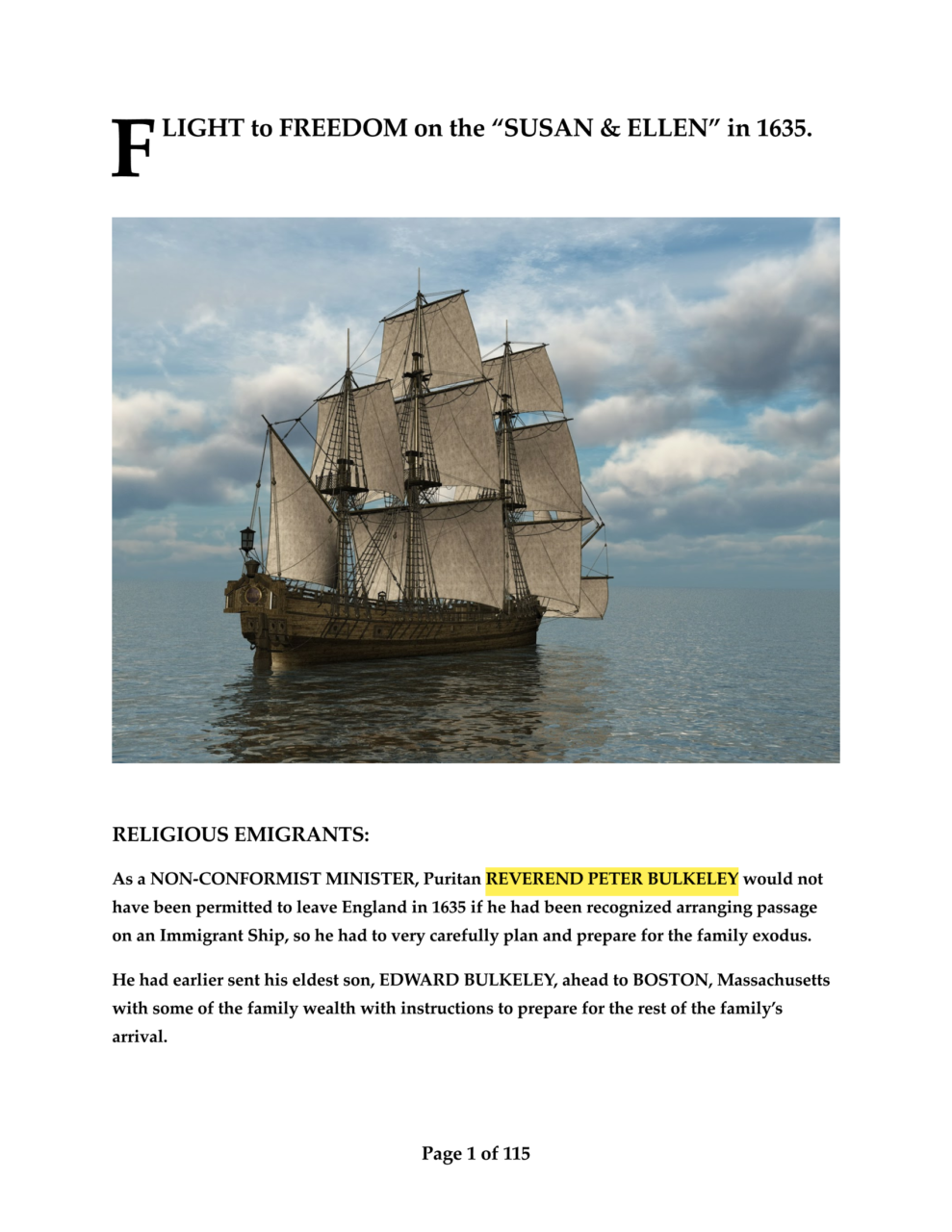 Flight to FREEDOM on the SUSAN & ELLEN in 1635 - Ward Family Blog