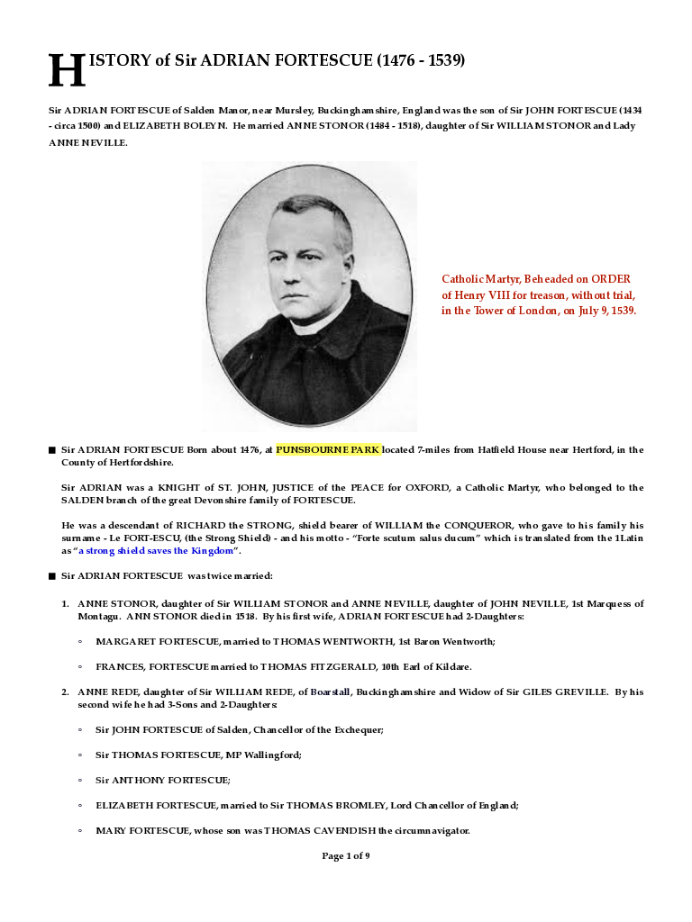 History of Sir ADRIAN FORTESCUE (1476 - 1539) - Ward Family Blog