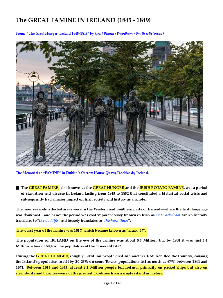 The GREAT FAMINE IN IRELAND (1845 - 1849) - Ward Family Blog